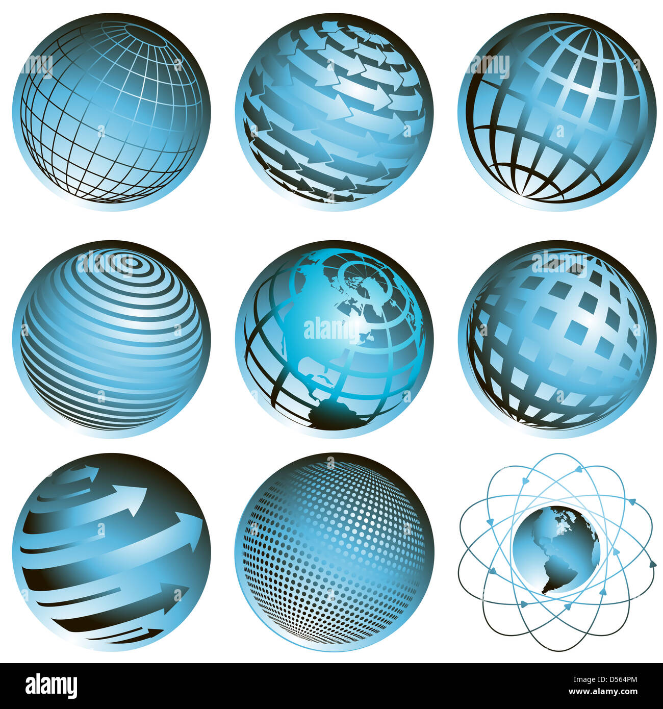 illustration nine blue symbols of the planet on white background Stock ...