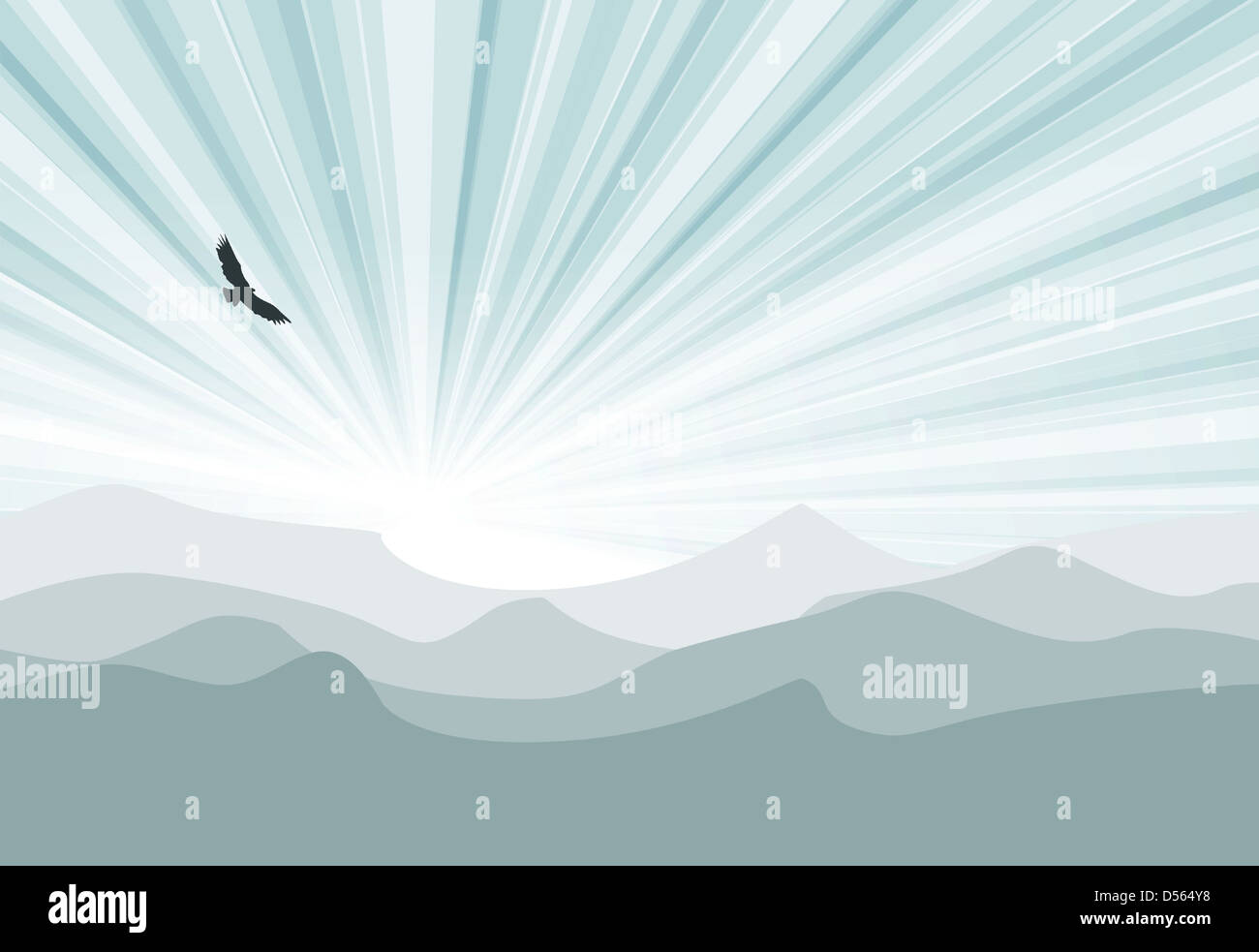 illustration, the bird over a mountain landscape Stock Photo - Alamy