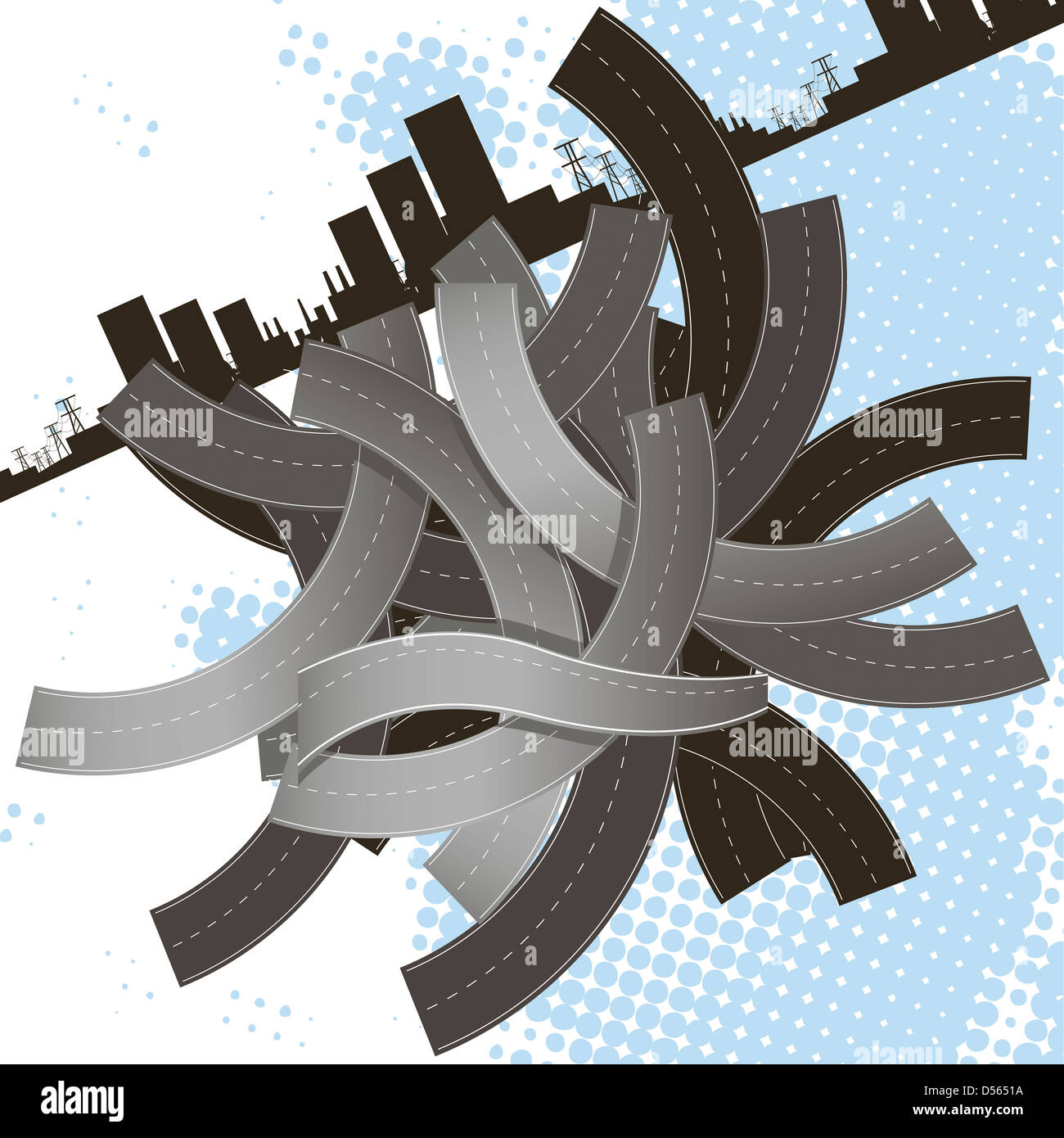 abstract illustration of a lump of roads on a blue background Stock ...