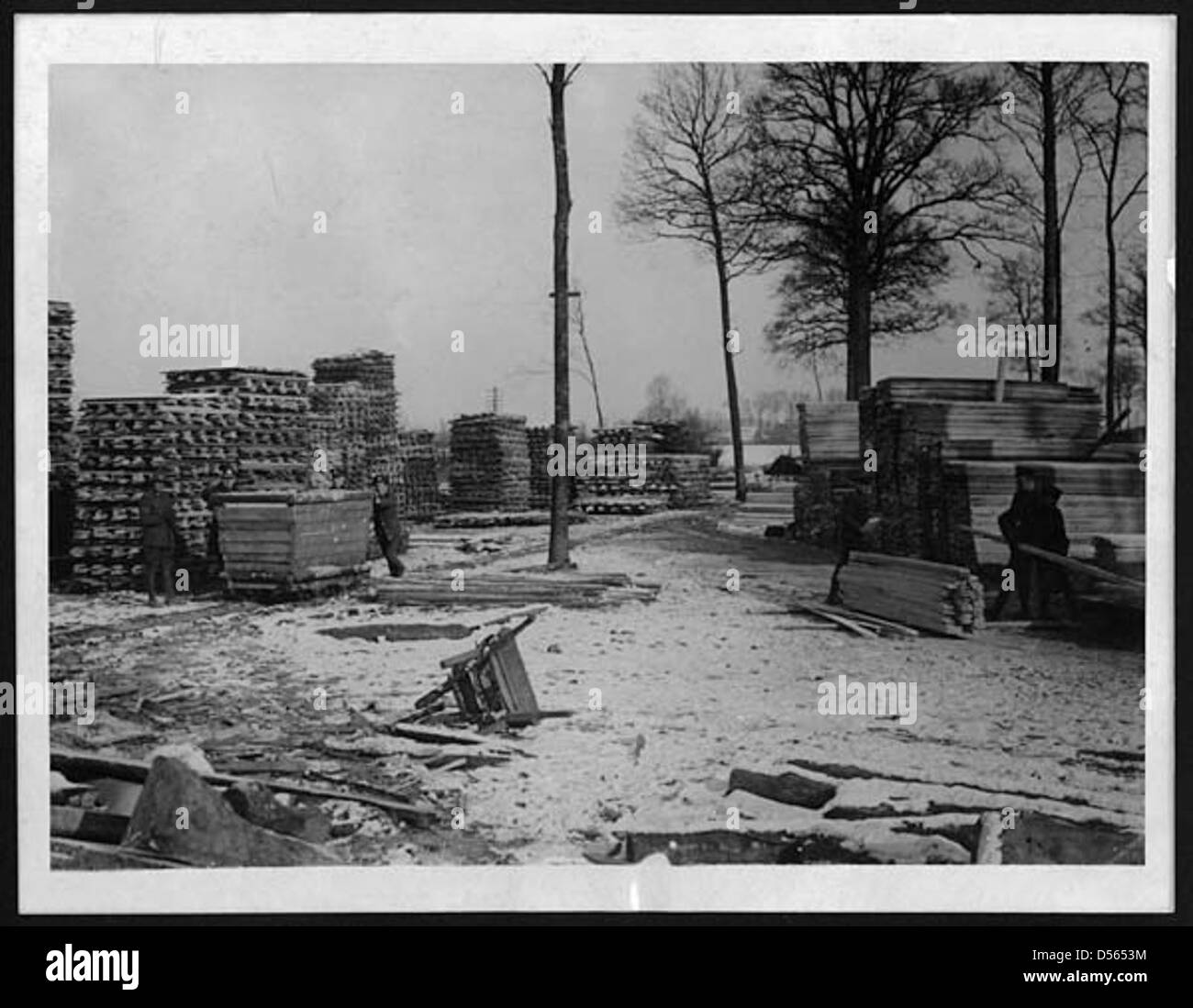 A view of a yard showing completed work, likely related to military ...
