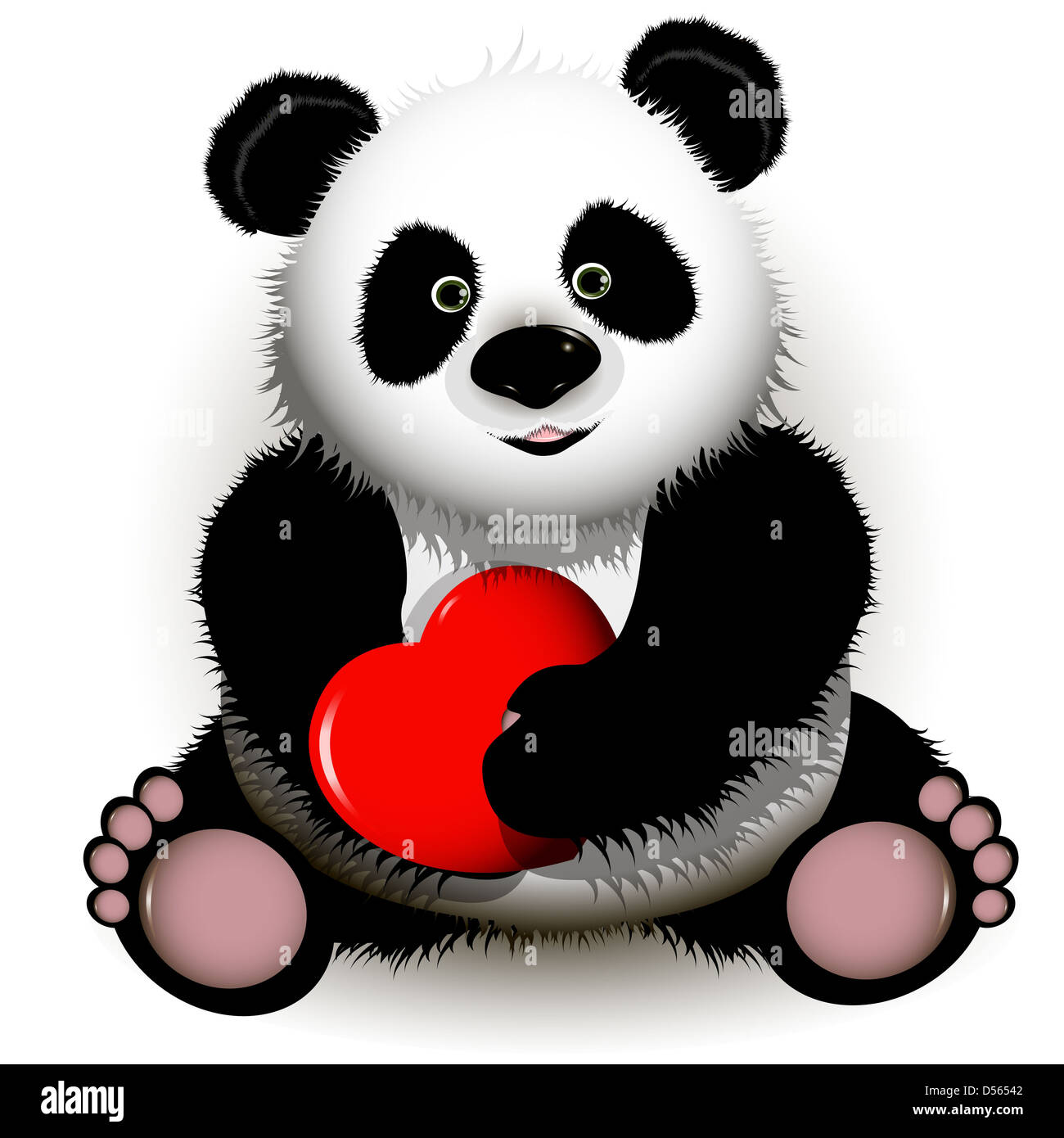 illustration curious panda with red heart in the paws Stock Photo - Alamy