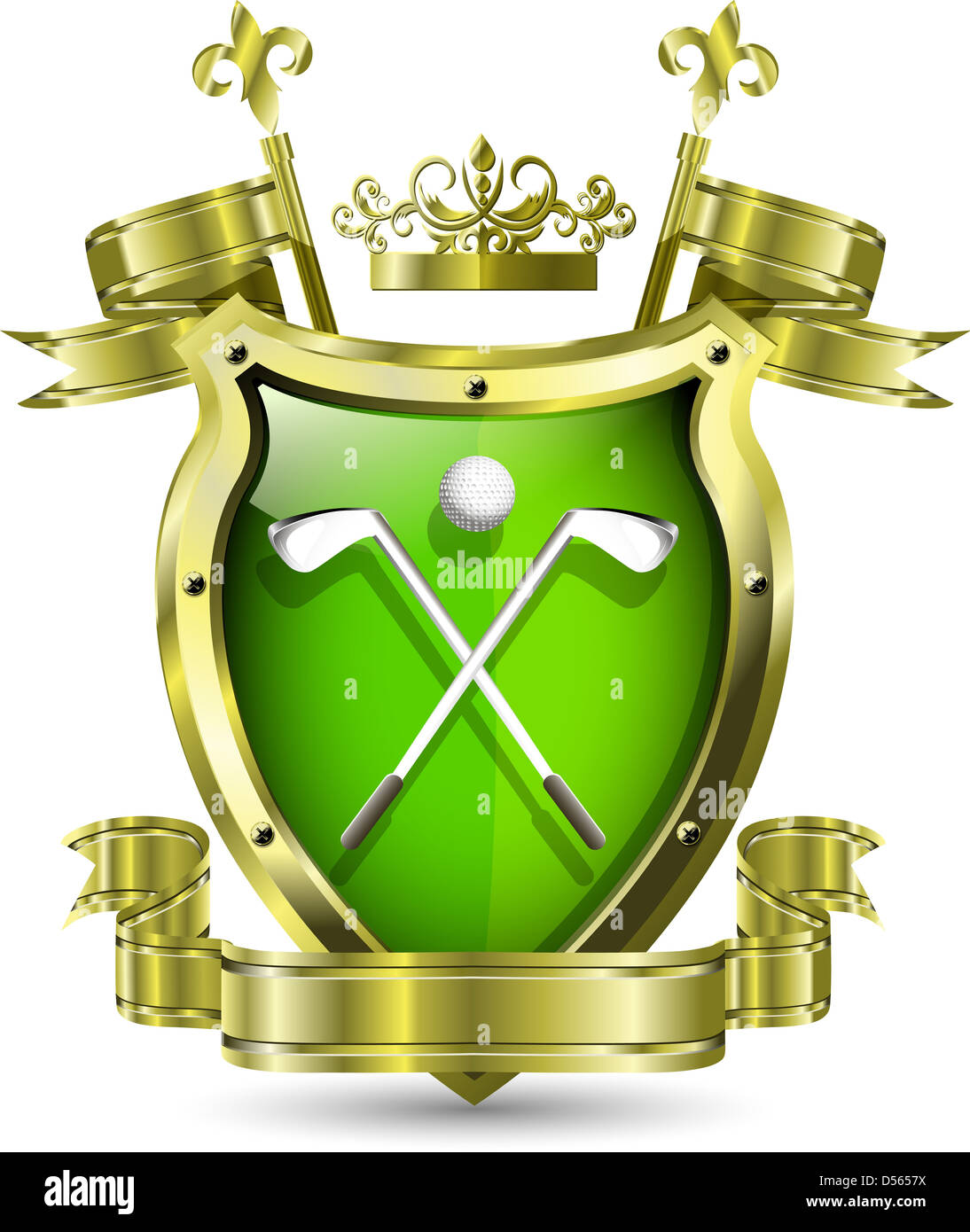 illustration of an abstract metallic shield with golf ball Stock Photo ...