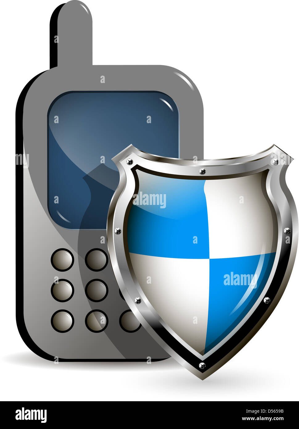 illustration of the phone and a metallic shield Stock Photo - Alamy