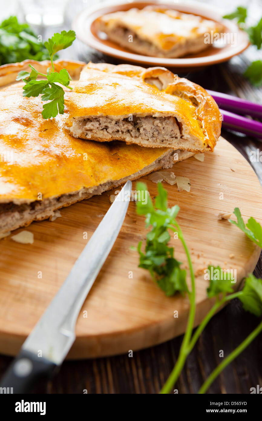 large and nutritious meat pie, closeup Stock Photo - Alamy