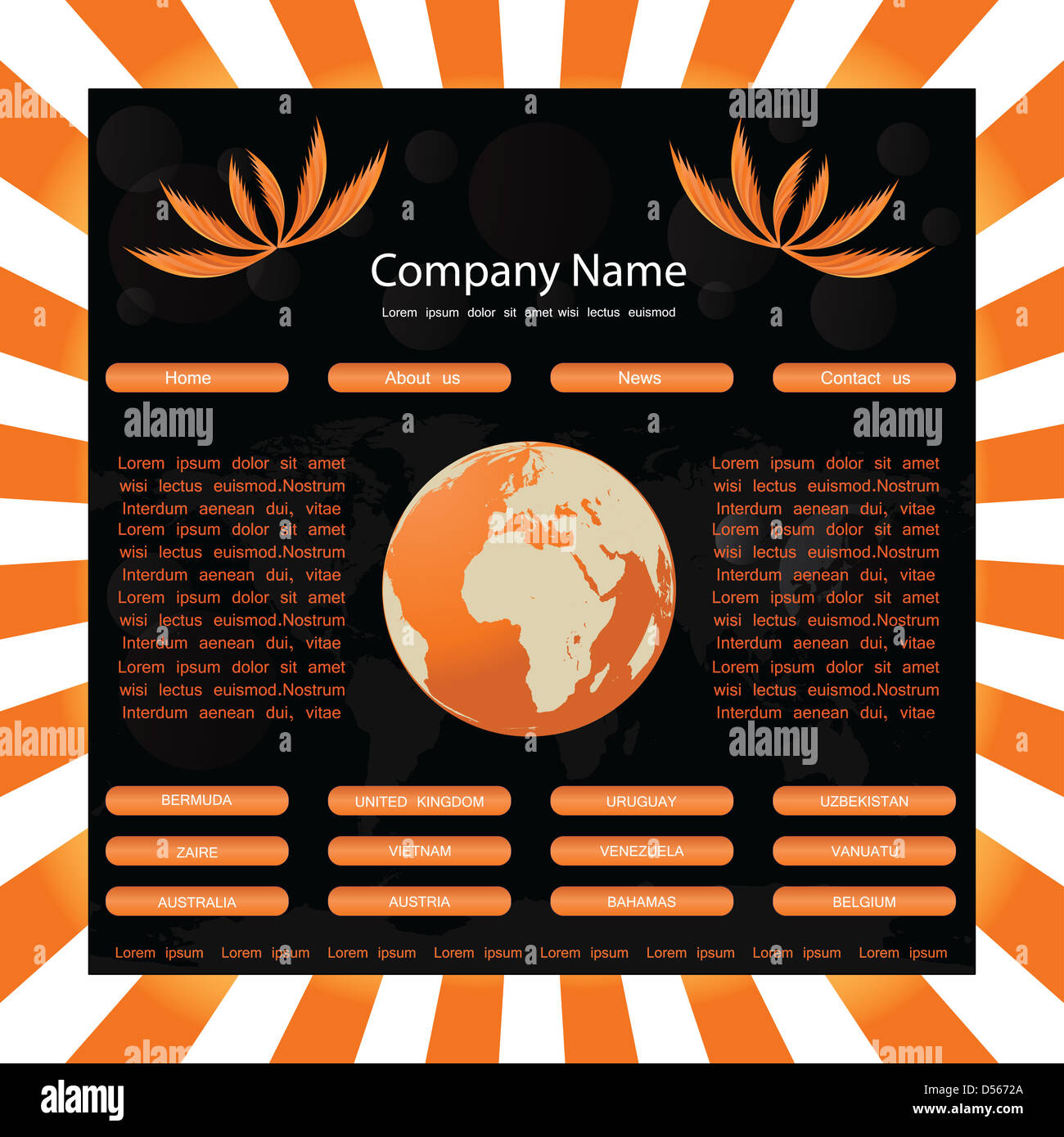 website template with globe-orange-black Stock Photo - Alamy