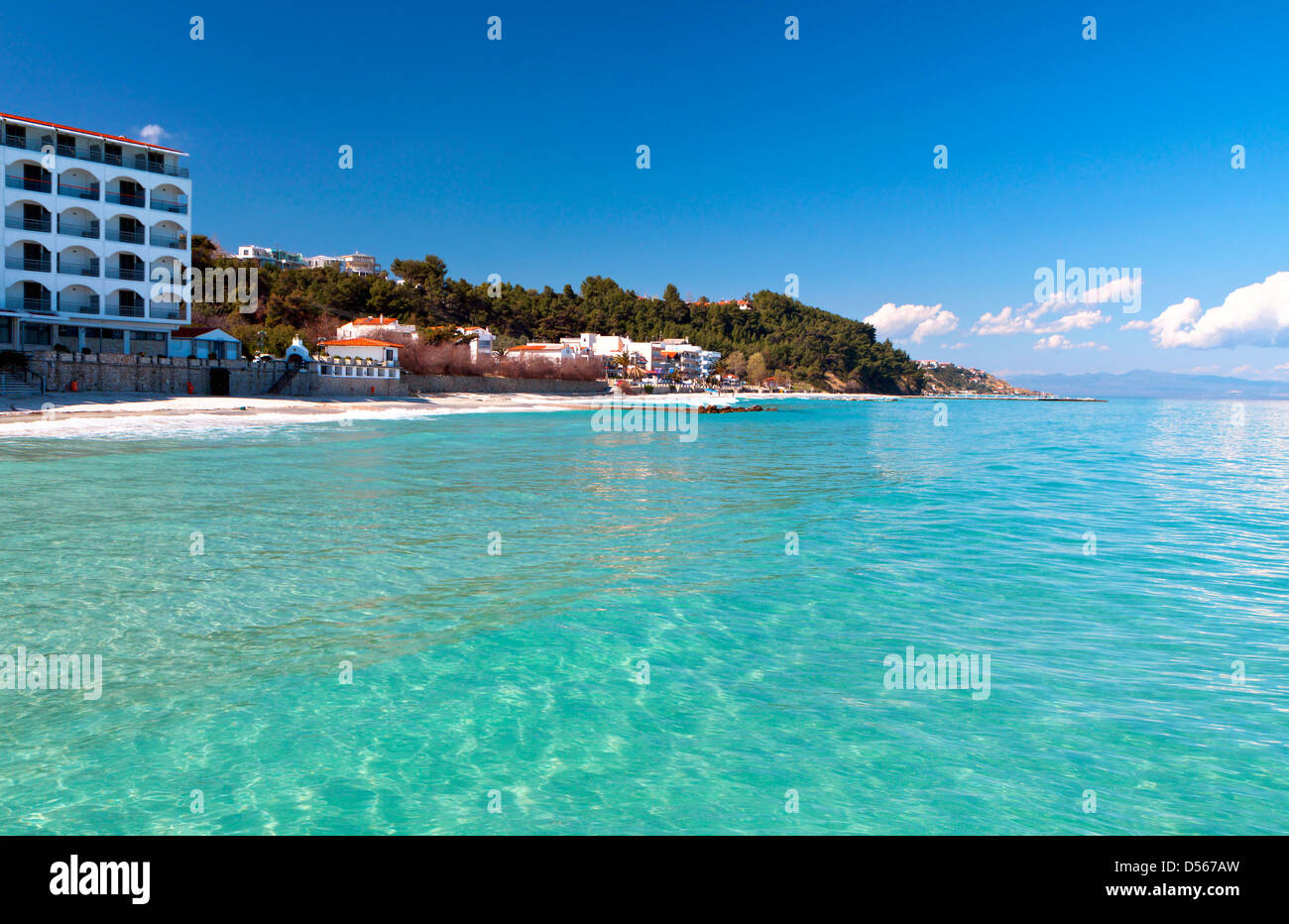 Kallithea summer resort at Kassandra of Halkidiki peninsula in Greece ...