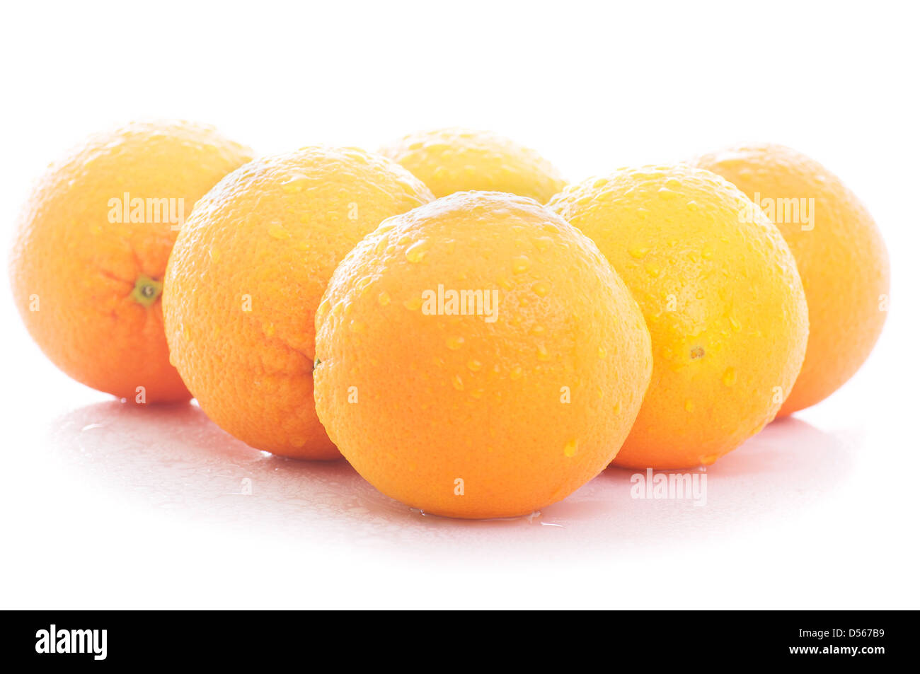 Six Oranges wet Isolated on White Background Stock Photo - Alamy