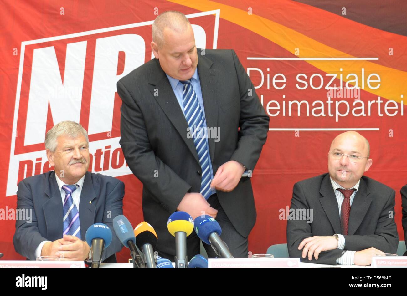 (L-R) National Democratic Party of Germany (NPD) chairman Udo Voigt ...