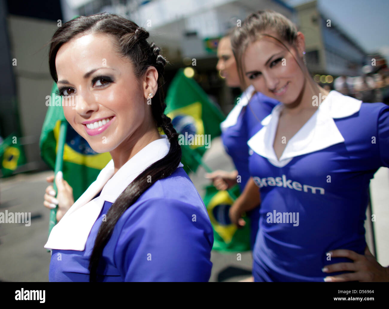 Grid girls line up for the drivers' parade at Autodromo Jose Carlos ...