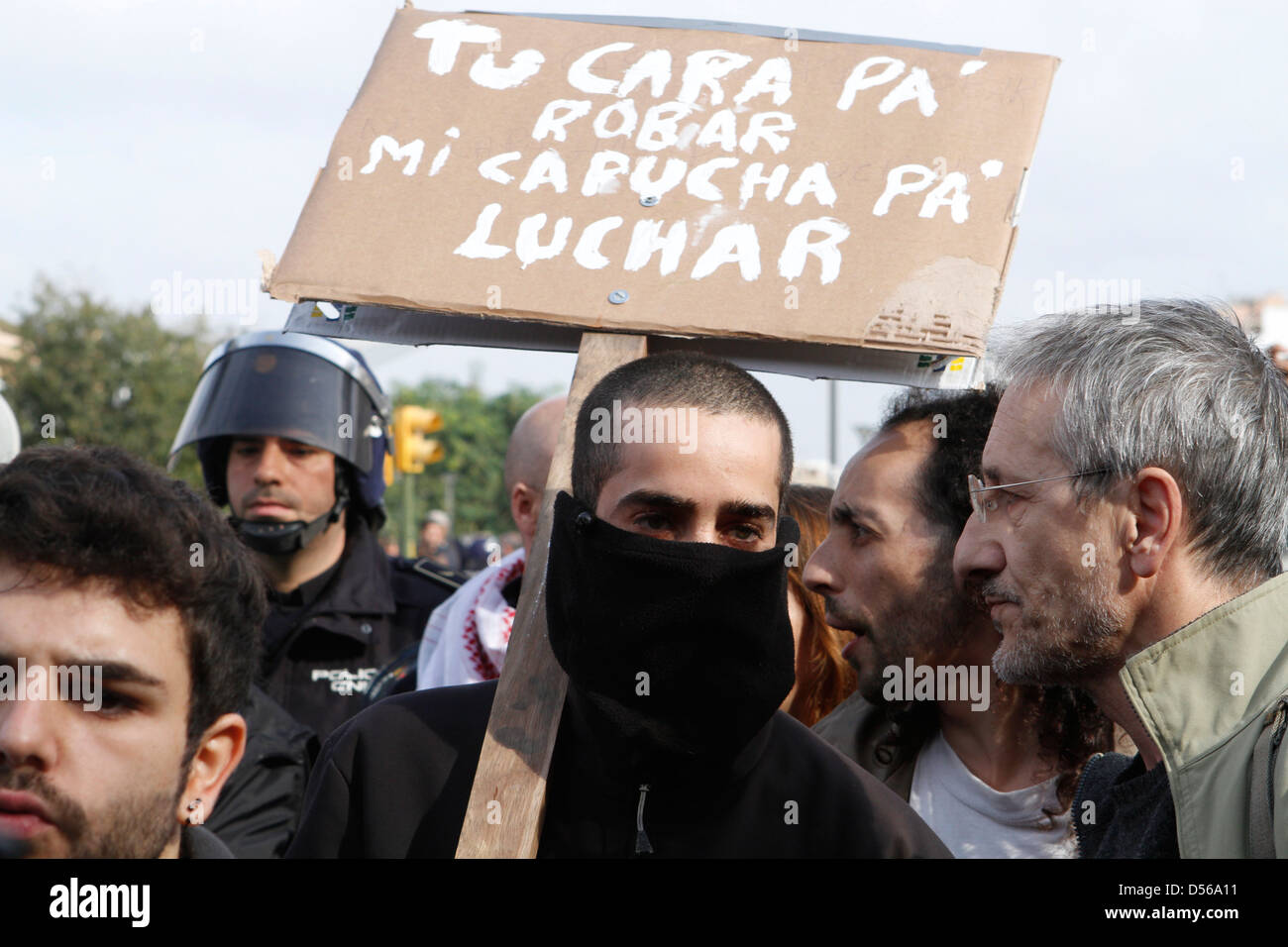Demonstrators protest during a general strike day against cuttings on ...