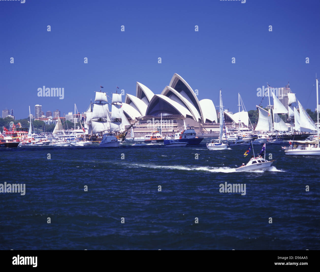 Australia,Sydney harbour on Australia day 1999 with tall ships in front ...