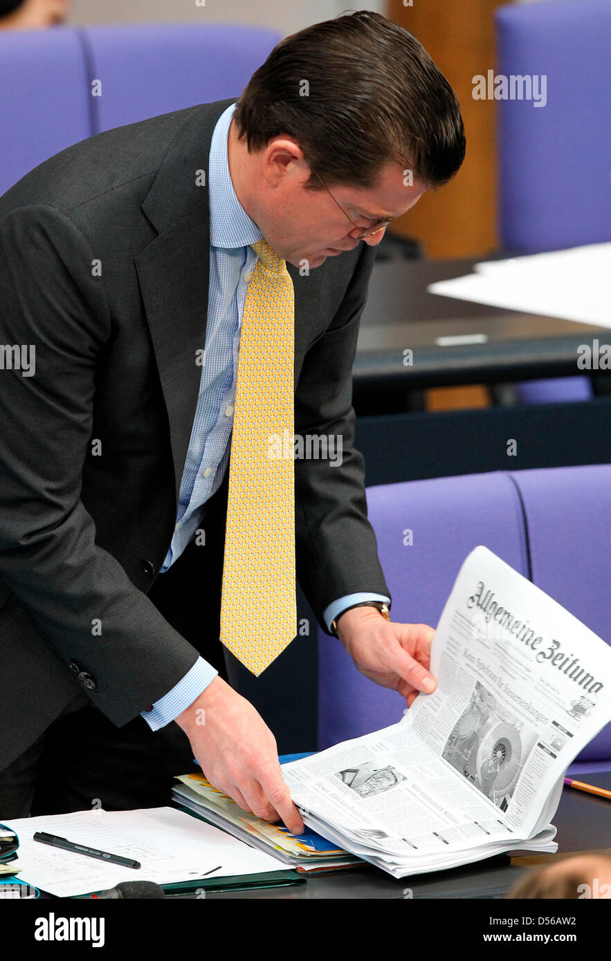 German Minister of Defence Karl-Theodor zu Guttenberg during a debate ...