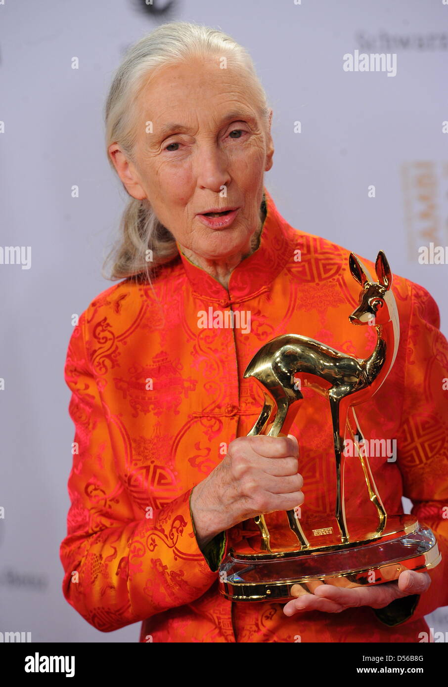 British primatologist Jane Goodall poses after receiving the Bambi ...
