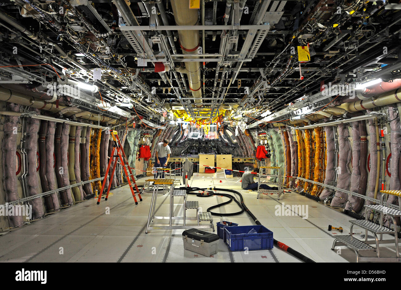 Work is being done on an Airbus 380 at an Airbus assembly hall in ...