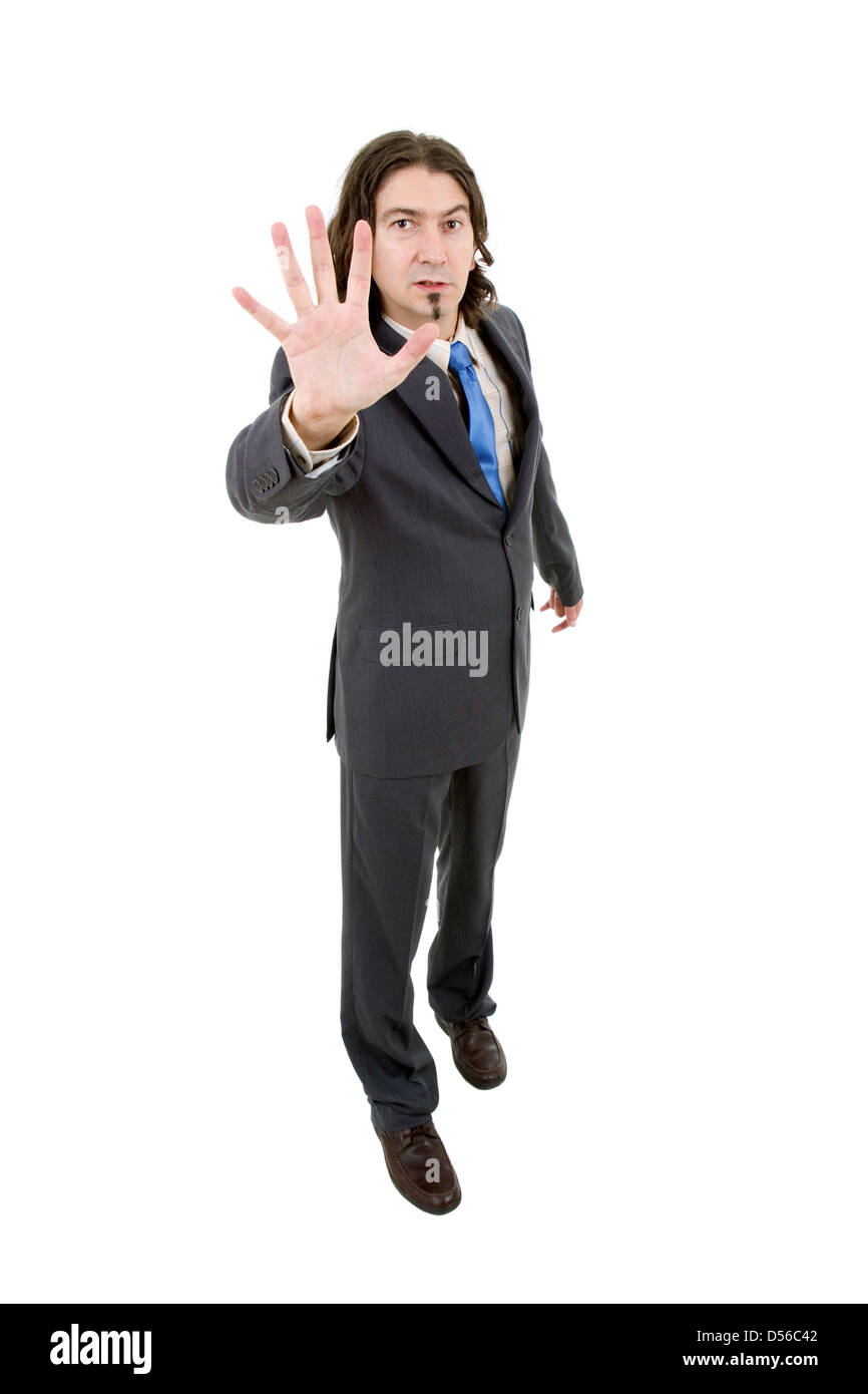 young businessman going stop with the hand, in a white background Stock ...