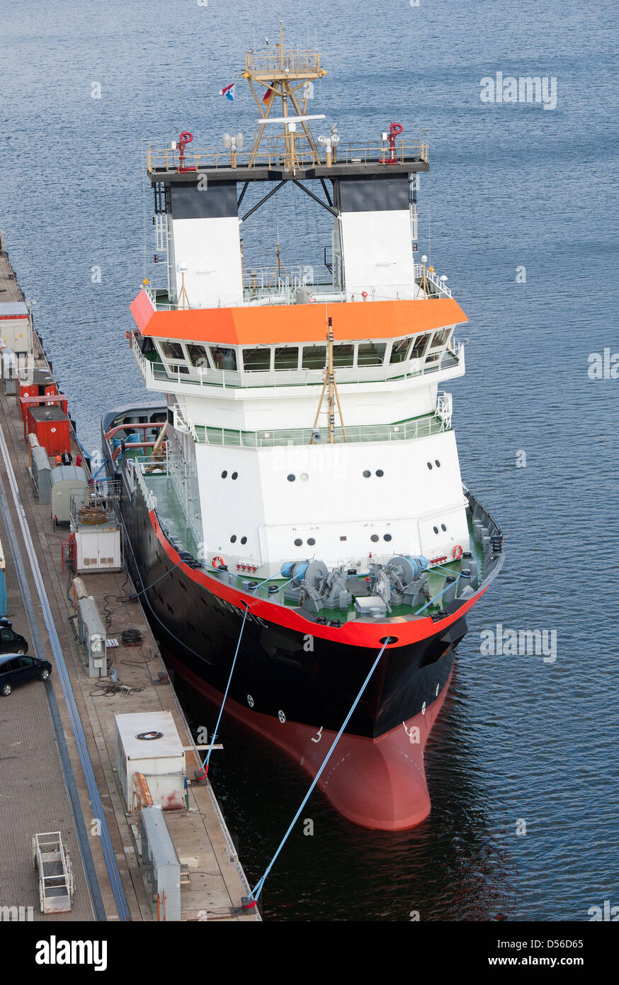 Emergency tow vessel 'Nordic' lies towed at P+S shipyard in Stralsund, Germany, 15 November 2010 ...