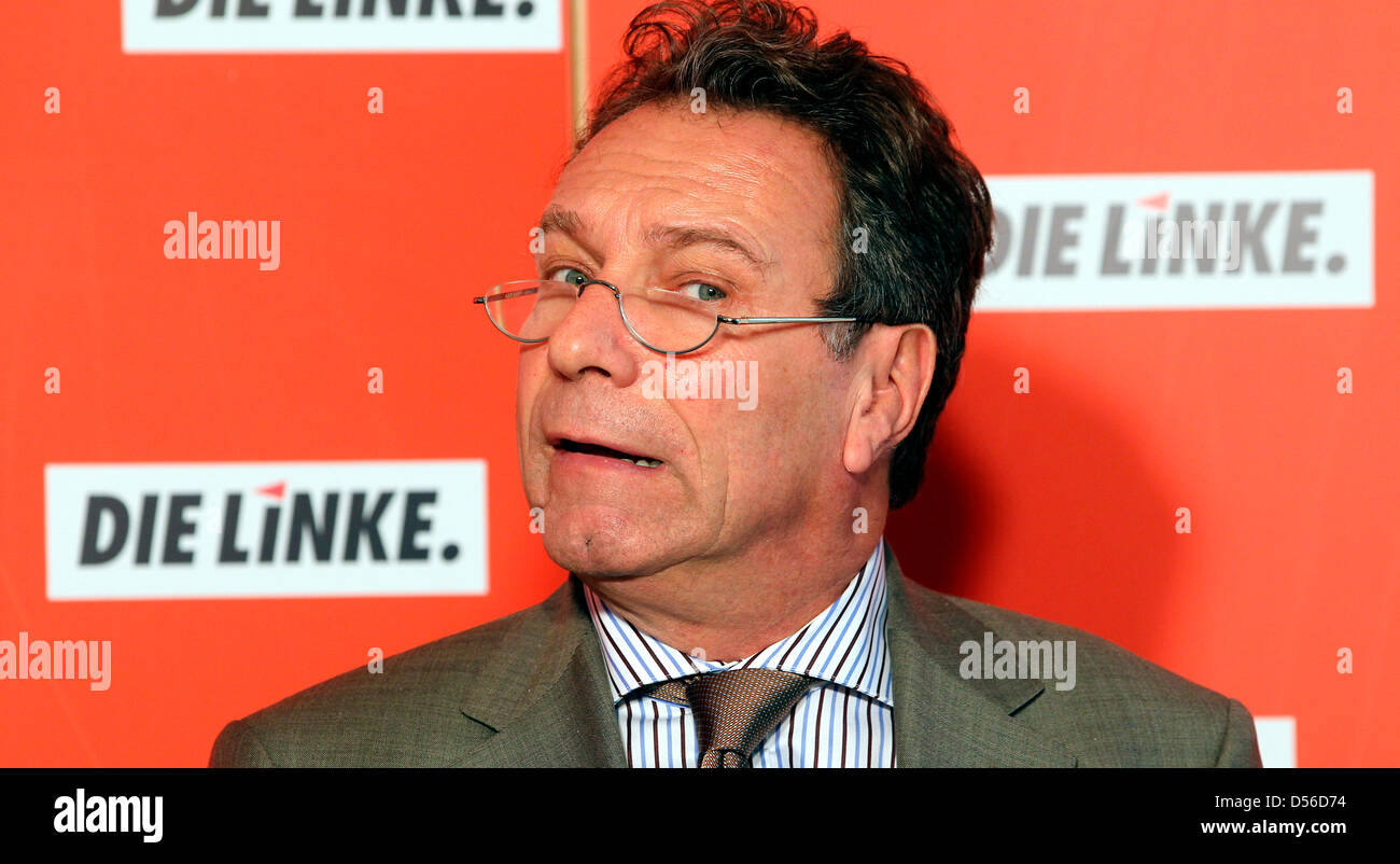 Chairman of the The Left party Klaus Ernst talks to journalists in ...