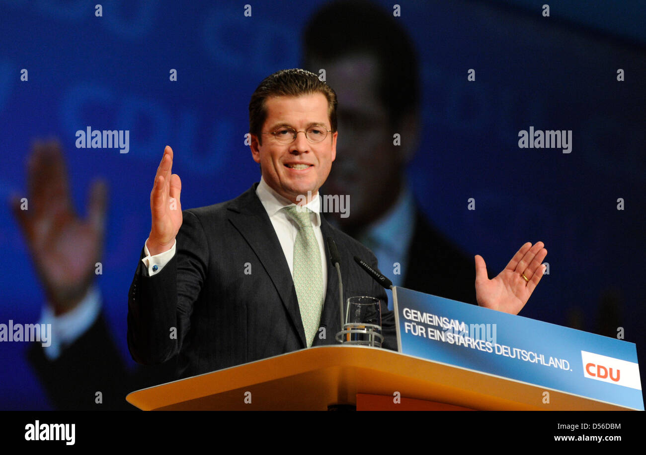 German Minister of Defence Karl-Theodor zu Guttenberg holds a speech at ...