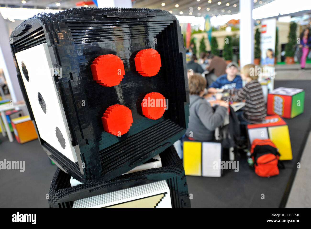 Children play with lego at the toy exhibition in Stuttgart, Germany, 18 ...