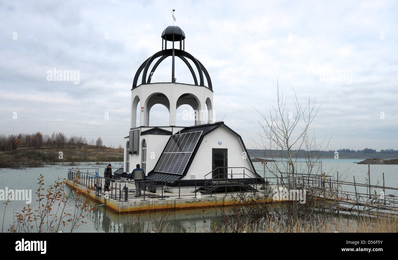 The floating church Vienta anchors at the Stoermthaler Lake nearby ...