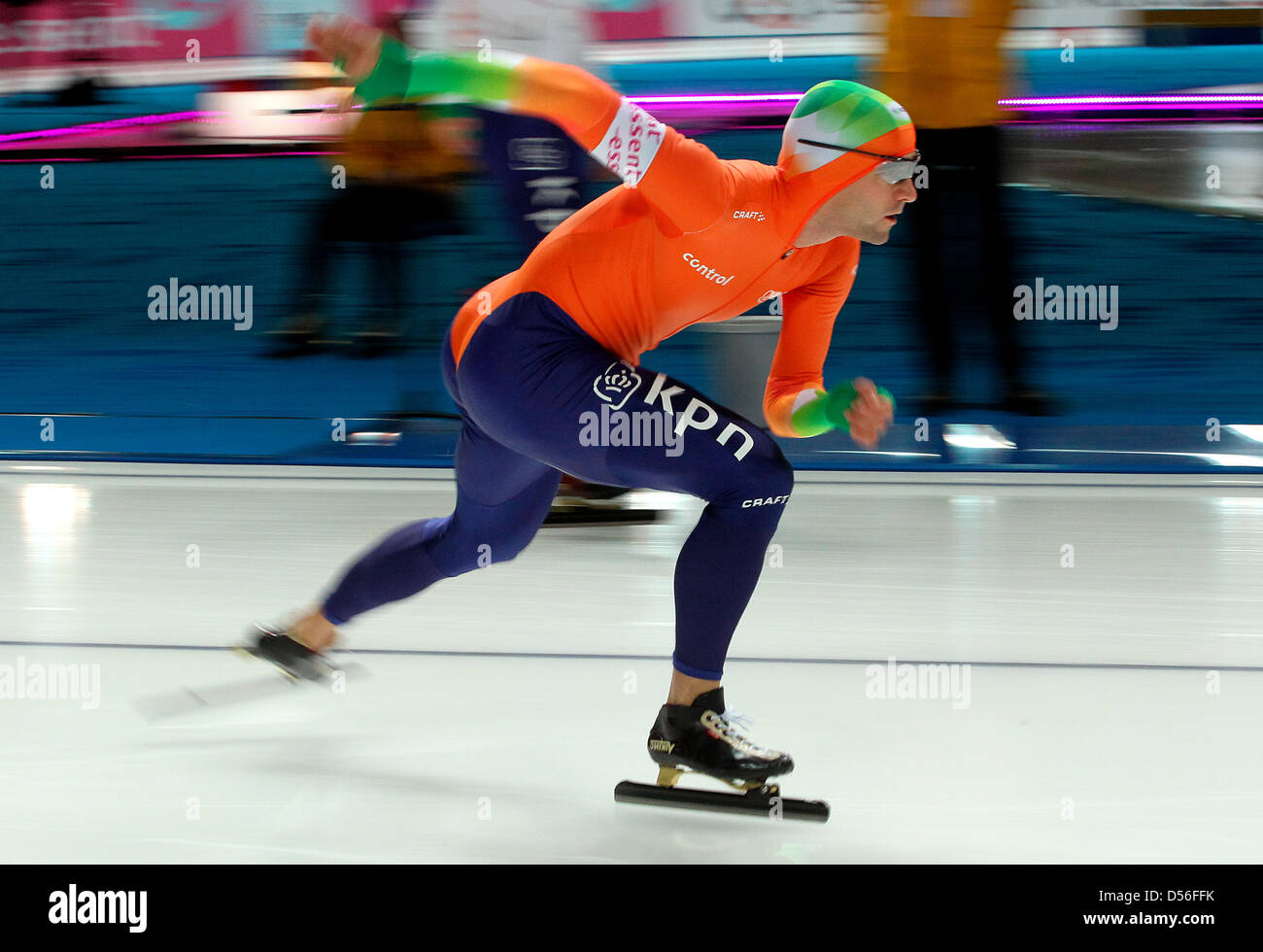 A top athlete races during the Speed Skating World Cup in Berlin ...