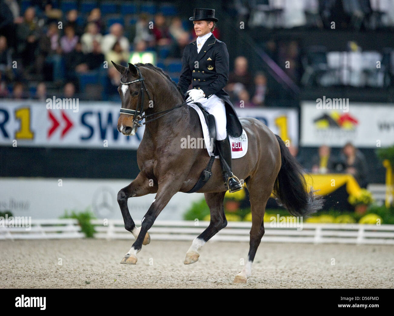 Dutch dressage rider Edward Gal rides his horse, Sisther de Jeu, during ...