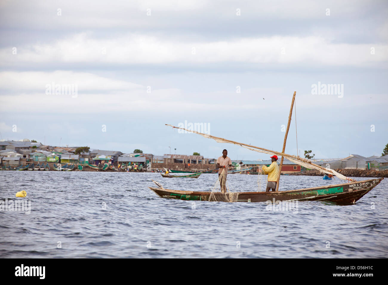 Fishing boat with Remba Island in background, Lake Victoria, Kenya ...