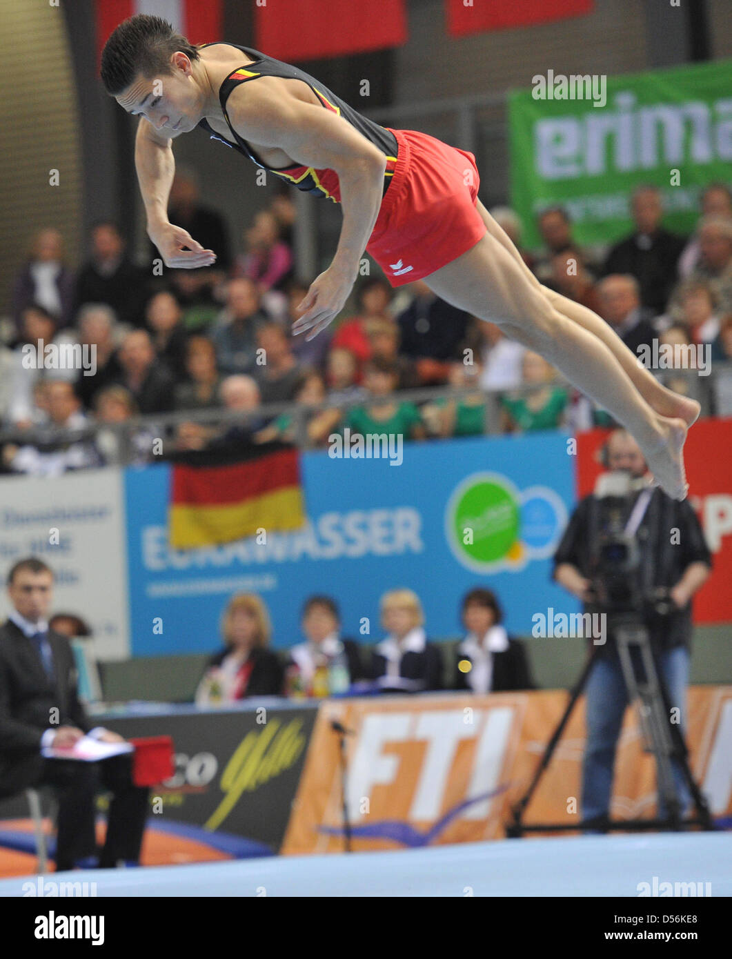 Germany's gymnast Marcel Nguyen shows his excersise for the canvas ...