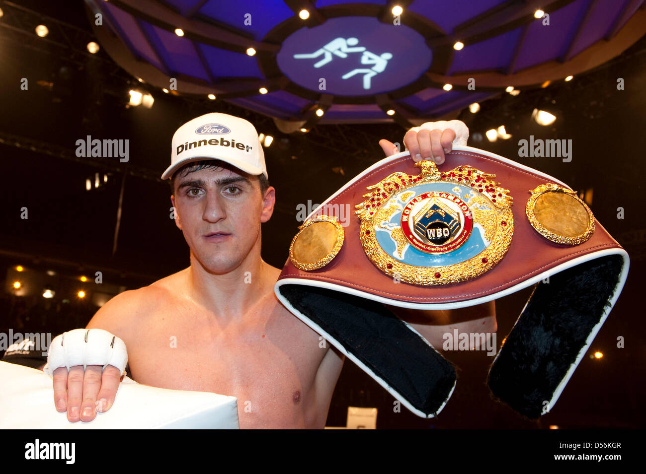 German boxer Marco Huck poses with his WBO cruiserweight world champion ...