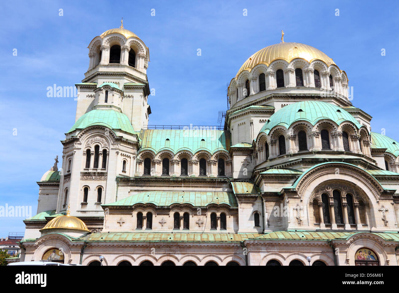 Sofia, Bulgaria - Alexander Nevsky Orthodox Cathedral. Neo-Byzantine architecture. Oborishte ...