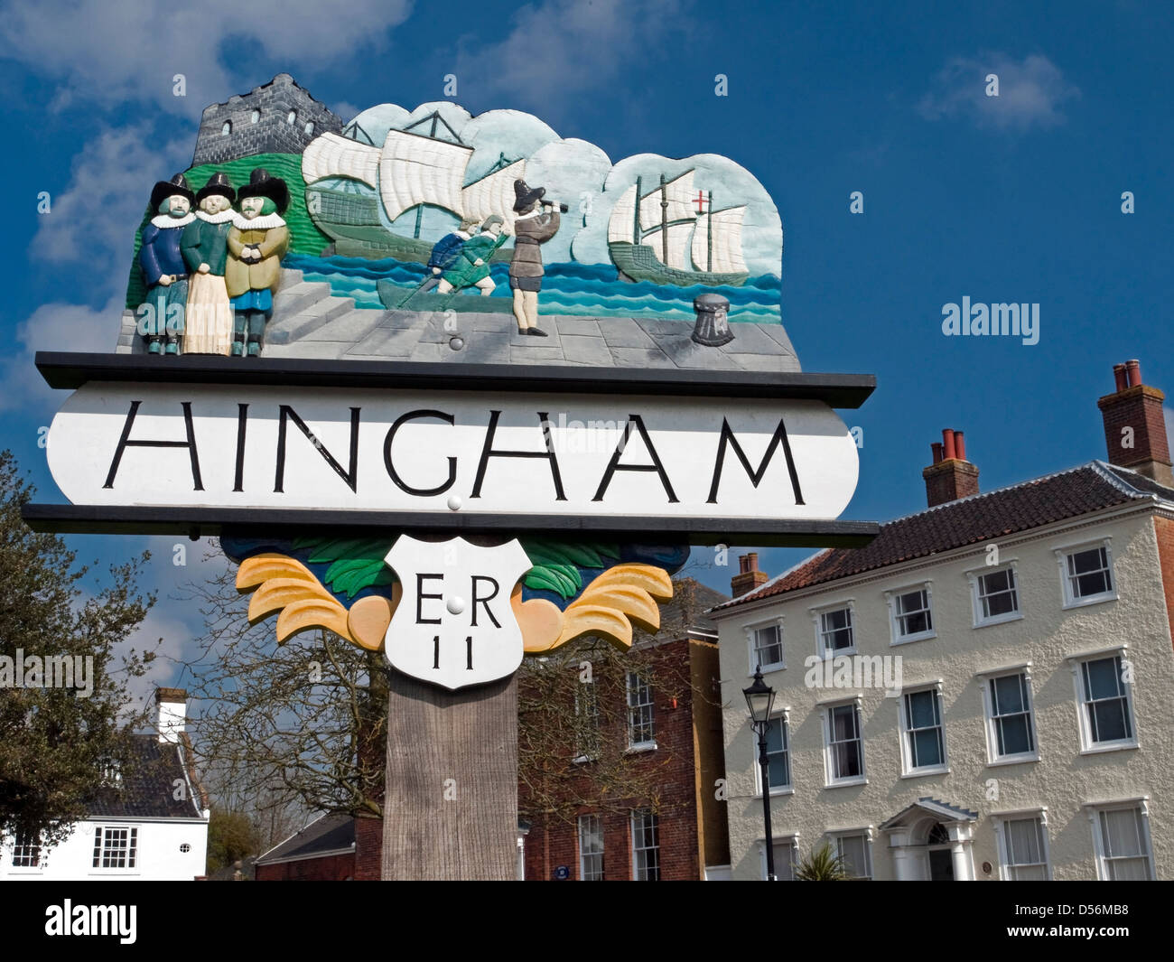 The Town Sign for Hingham with its fine Georgian Houses in Norfolk ...