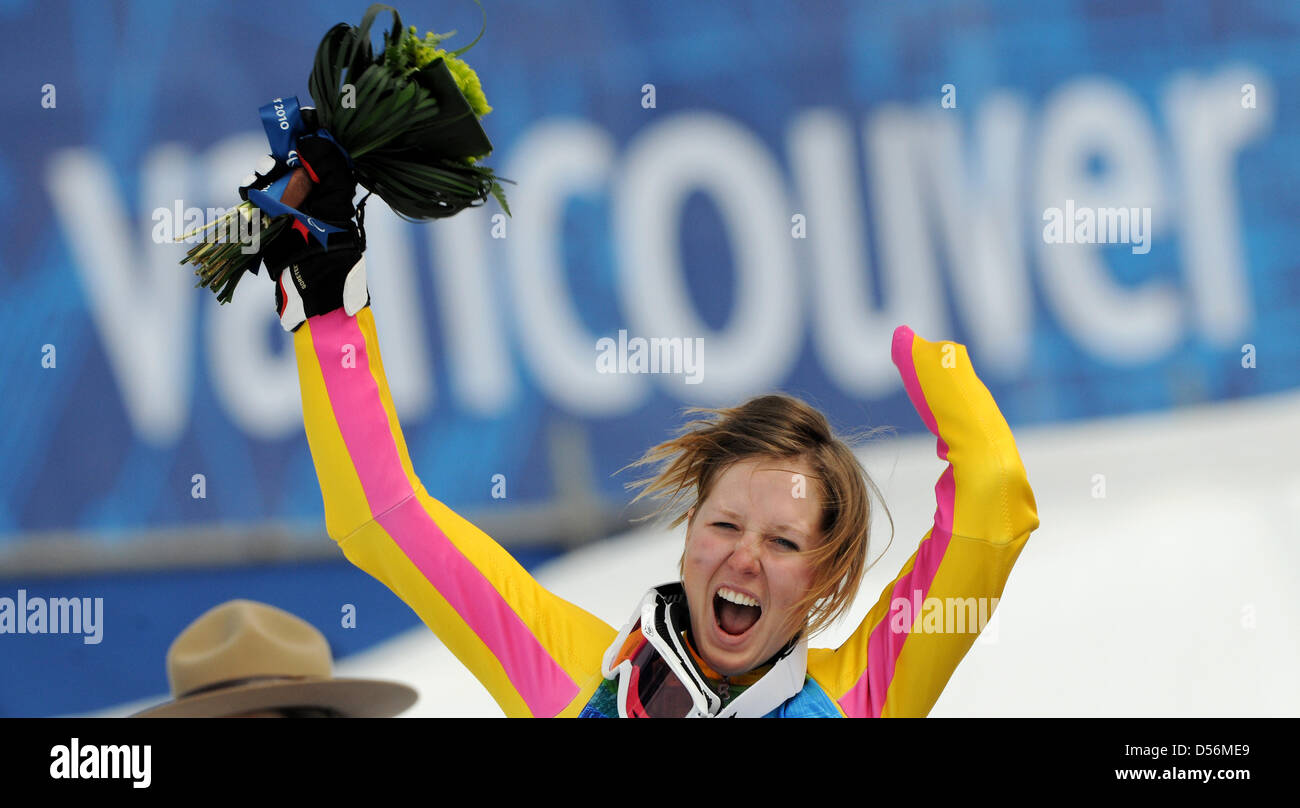 German Andrea Rothfuss celebrates her silber medal in the standing ...