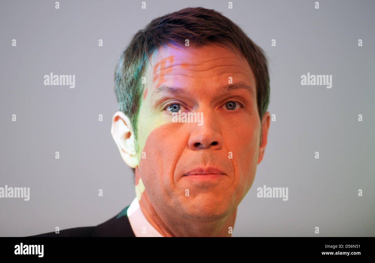 Rene Obermann, CEO of Deutsche Telekom, presents the main points of his ...