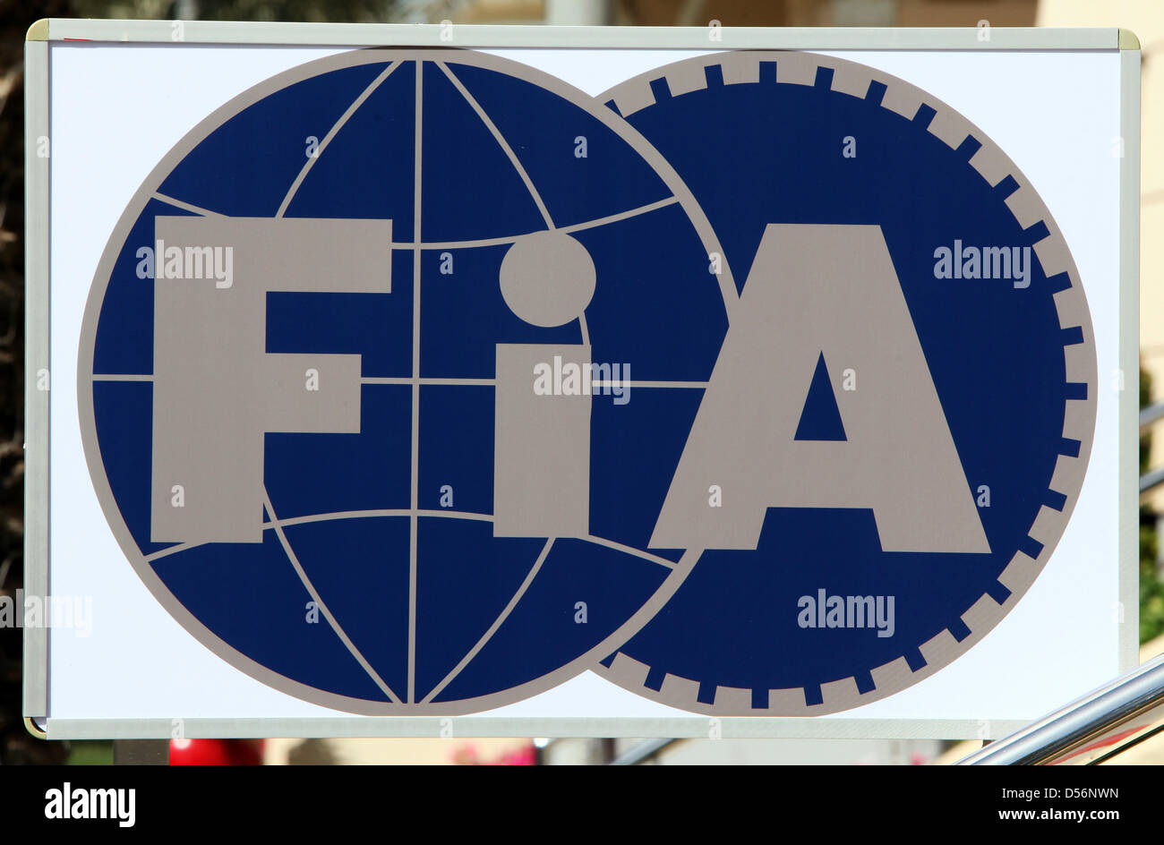 The logo of the Fédération Internationale de l¿Automobile (FIA) pictured at Sakhir race track ...