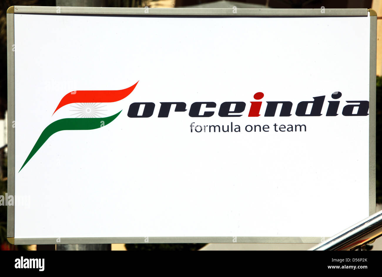 The team sign of Force India pictured at Sakhir race track prior to the ...