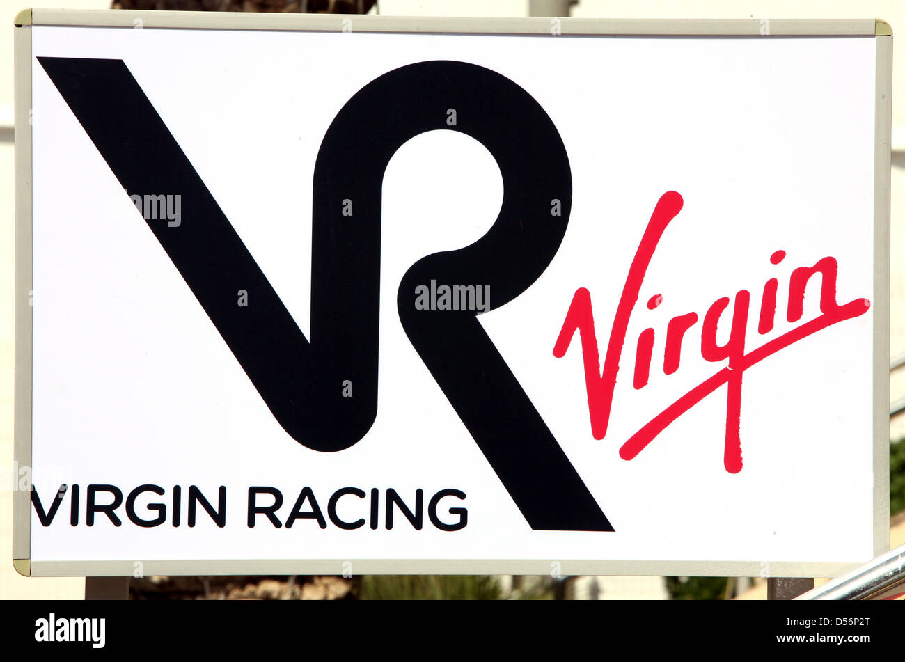 The team sign of Virgin Racing pictured at Sakhir race track prior to ...
