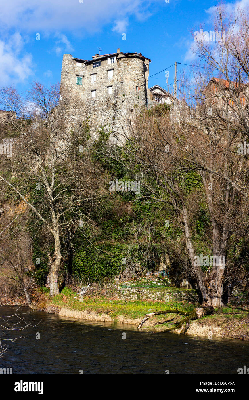Tarascon sur Ariège, Ariège River, and old fortified buildings Stock ...