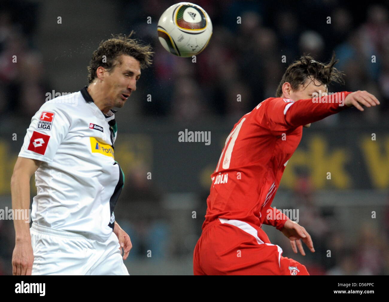 Cologne's Milivoje Novakovic (R) and Moenchengladbach's Roel Brouwers ...