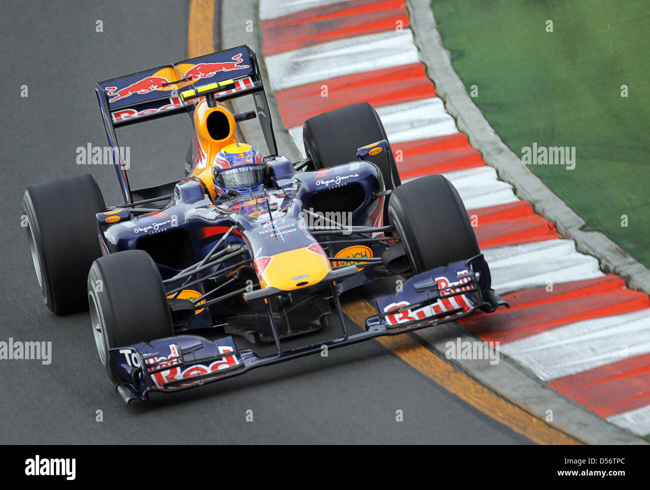 Australian Mark Webber of Team Red Bull in action during the first ...