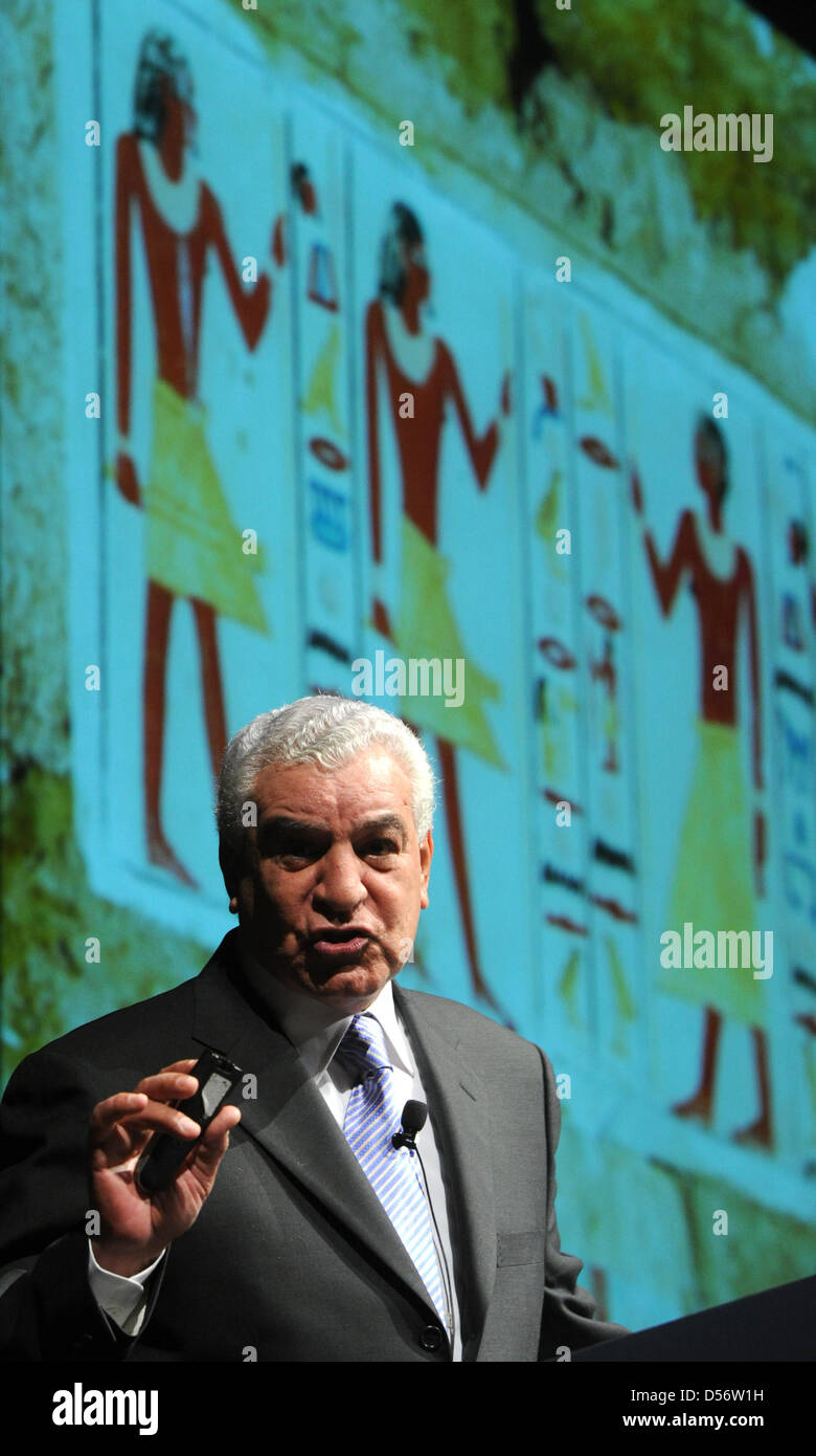 Egypt's antiquities chief Zahi Hawass speaks at the Congress Center ...