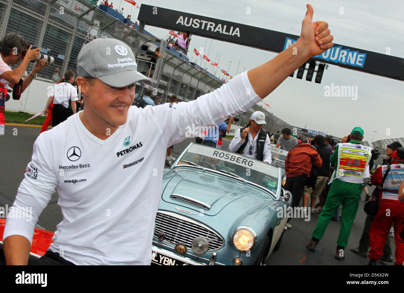 German Formula One driver Michael Schumacher of Mercedes GP smiles ...