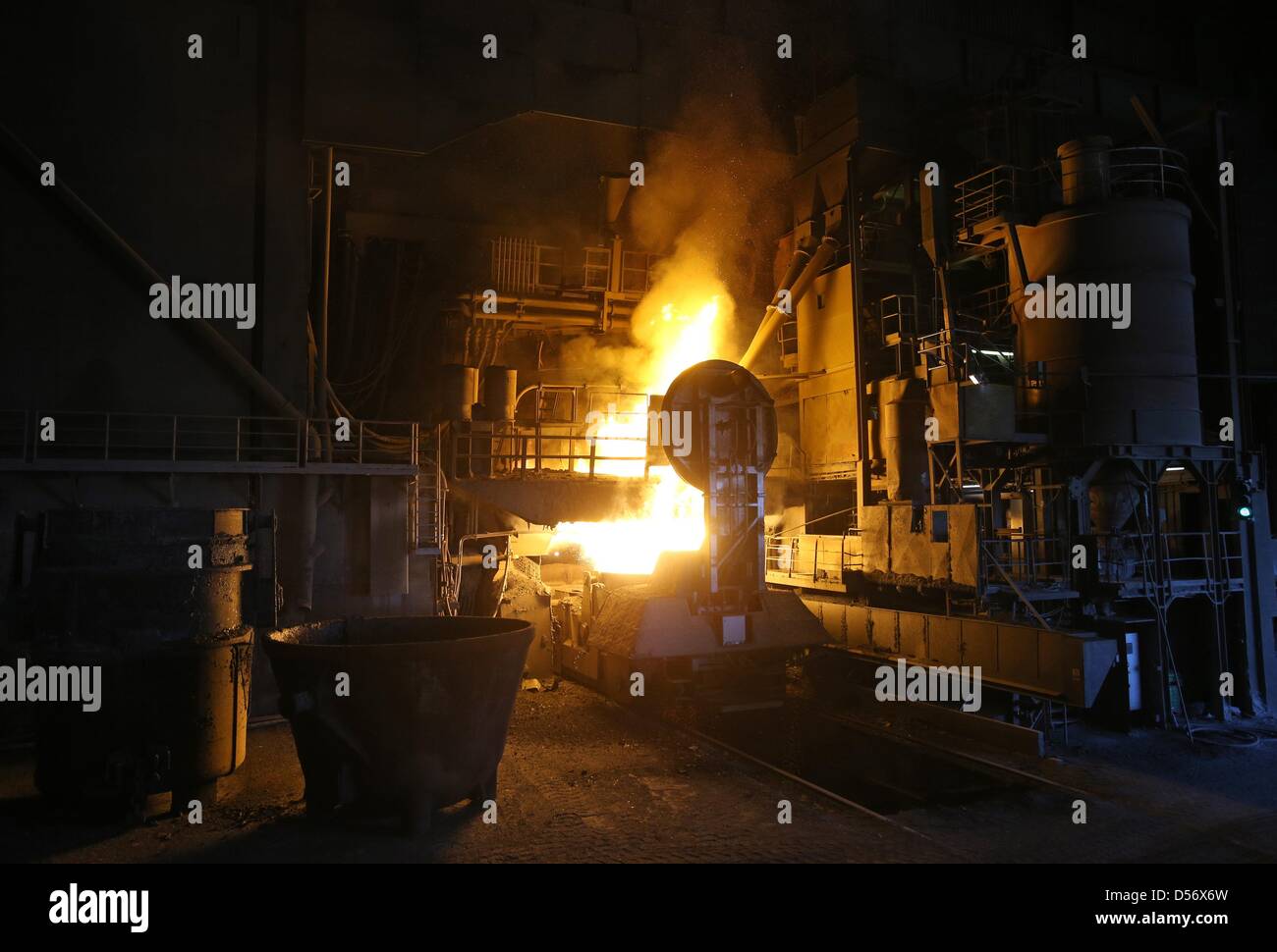 Steel is cut off from an electric arc furnace at the ArcelorMittal ...