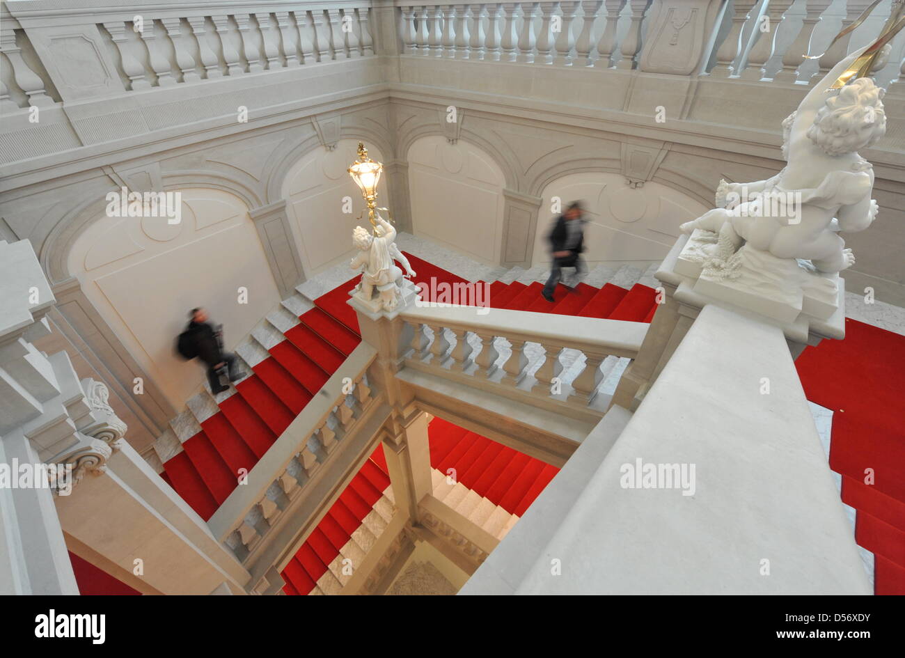 A man descents the English Stairs of Residential Palace in Dresden ...