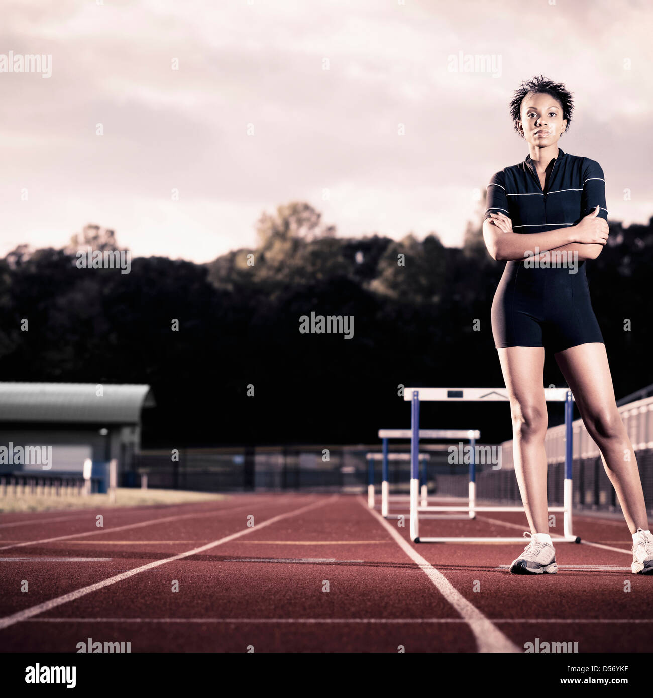 African American runner standing on track Stock Photo - Alamy