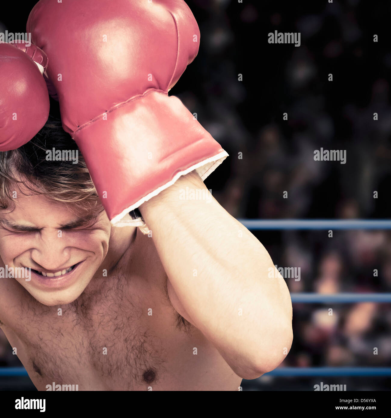 Caucasian boxer covering his head Stock Photo - Alamy