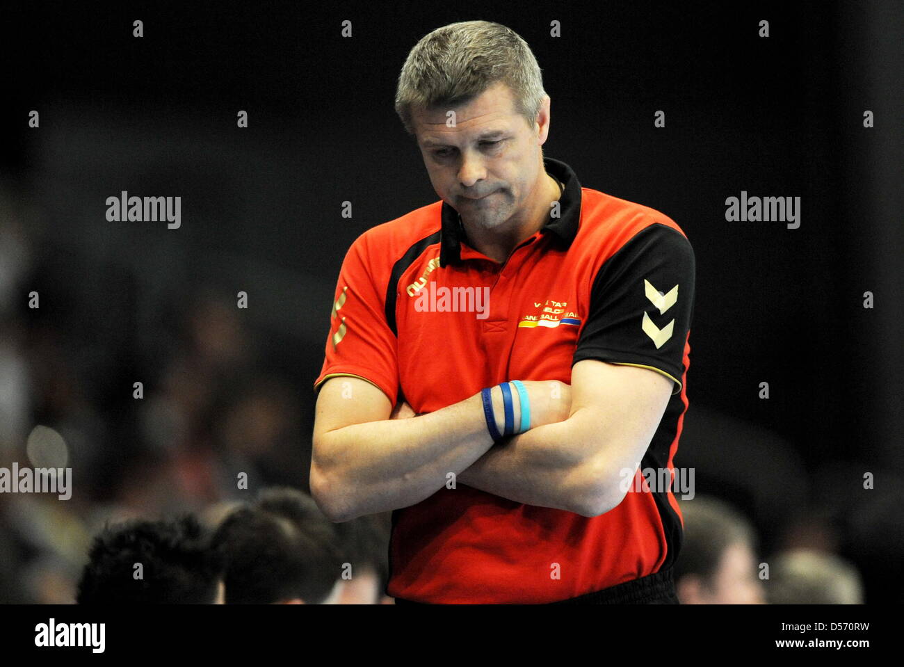 Kielce's coach Bogdon Wenta makes gestures during Handball Champions ...