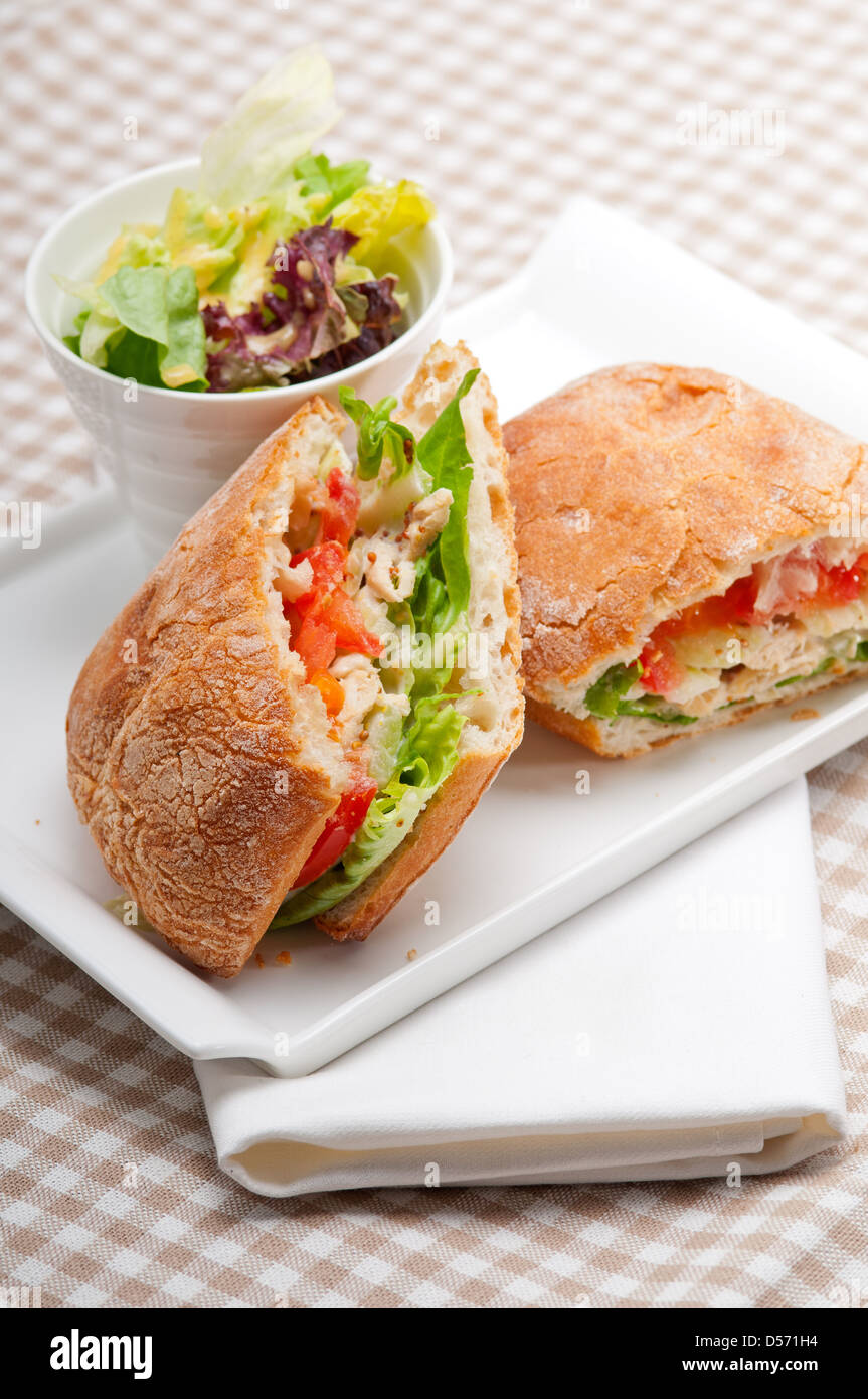 italian ciabatta panini sandwich with chicken and tomato Stock Photo ...