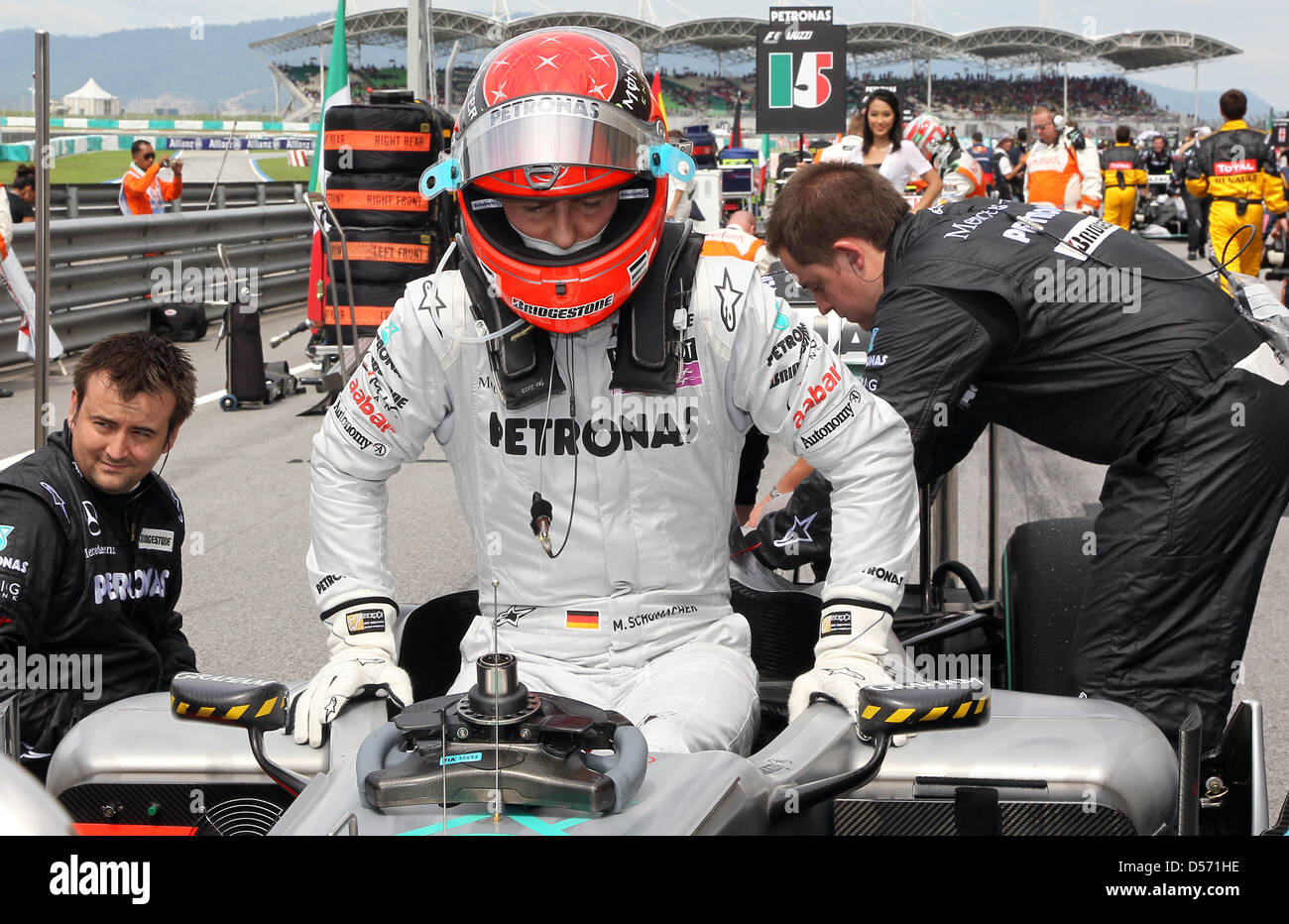 German Michael Schumacher of Mercedes Grand Prix in the starting line ...