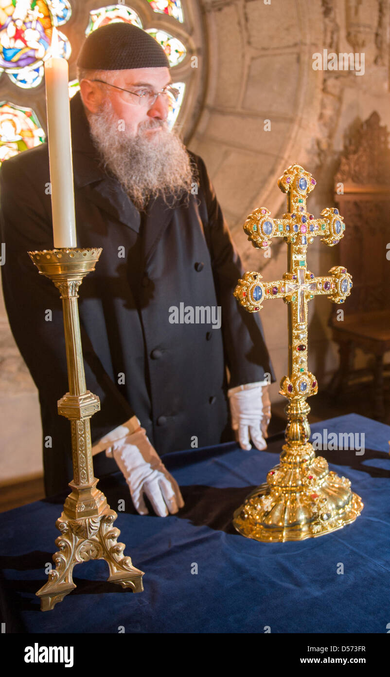 Prior of the Monastery Vyssi Brod Justin Berka shows Zavis Cross ...