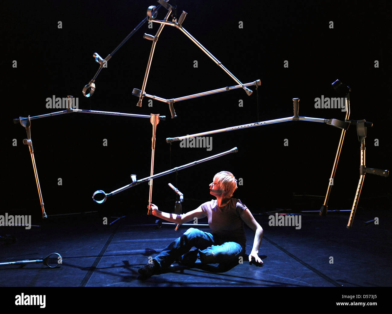 Scottish dancer Claire Cunningham rehearsesa scene from her one-woman ...